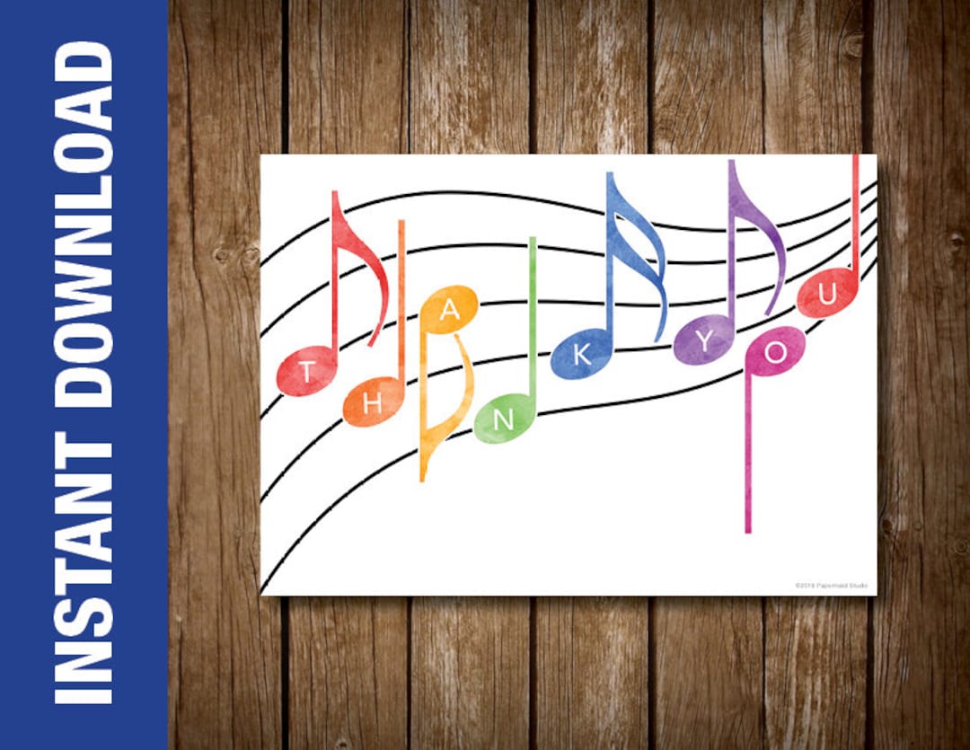 PRINTABLE Music Teacher Thank You Card -- Printable Music Teacher Gift ...