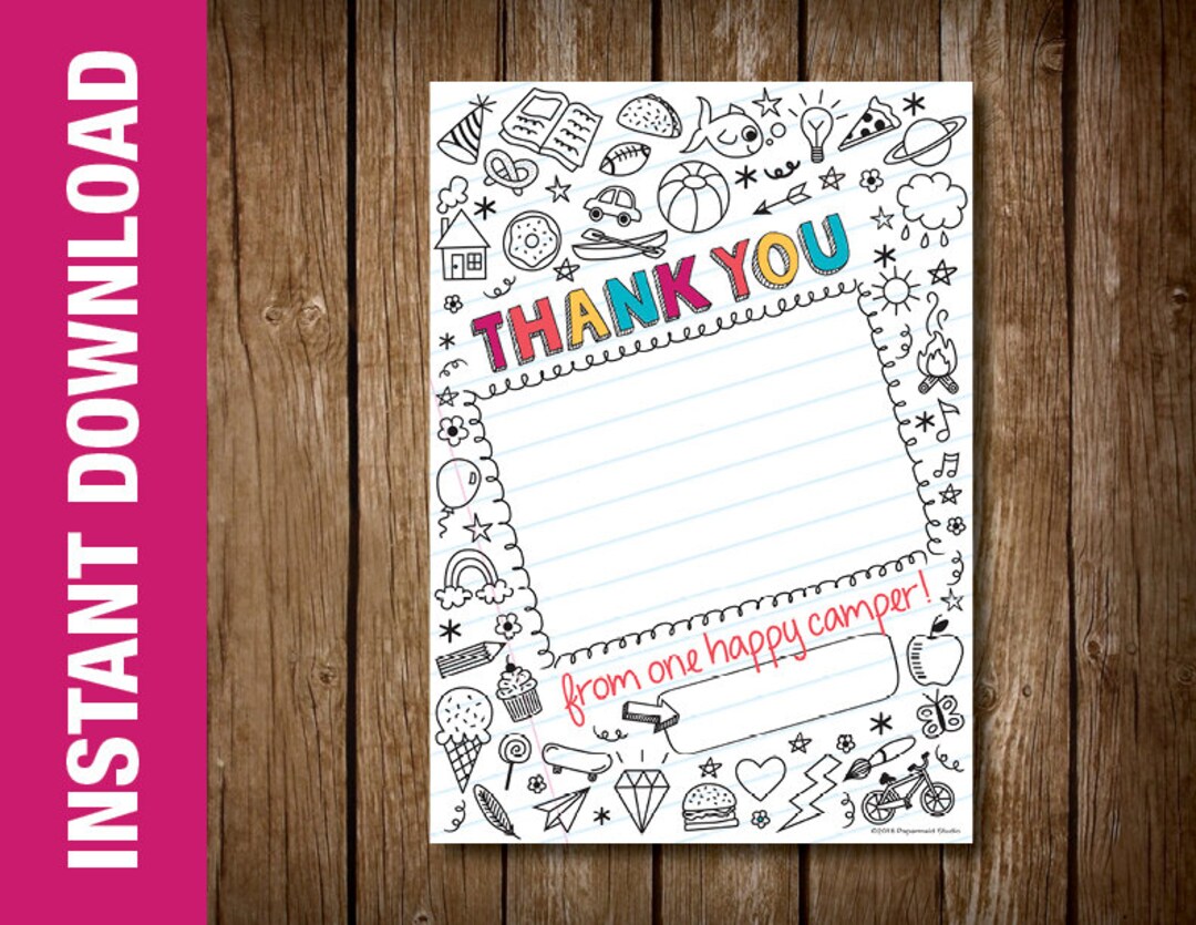 Summer Camp Thank You Card Printable Camp Counselor Gift Card Holder ...