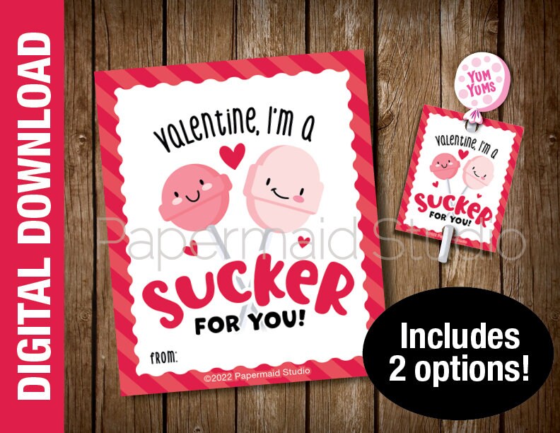 PRINTABLE Valentine's Day Lollipop Sucker Tag Valentine | Etsy