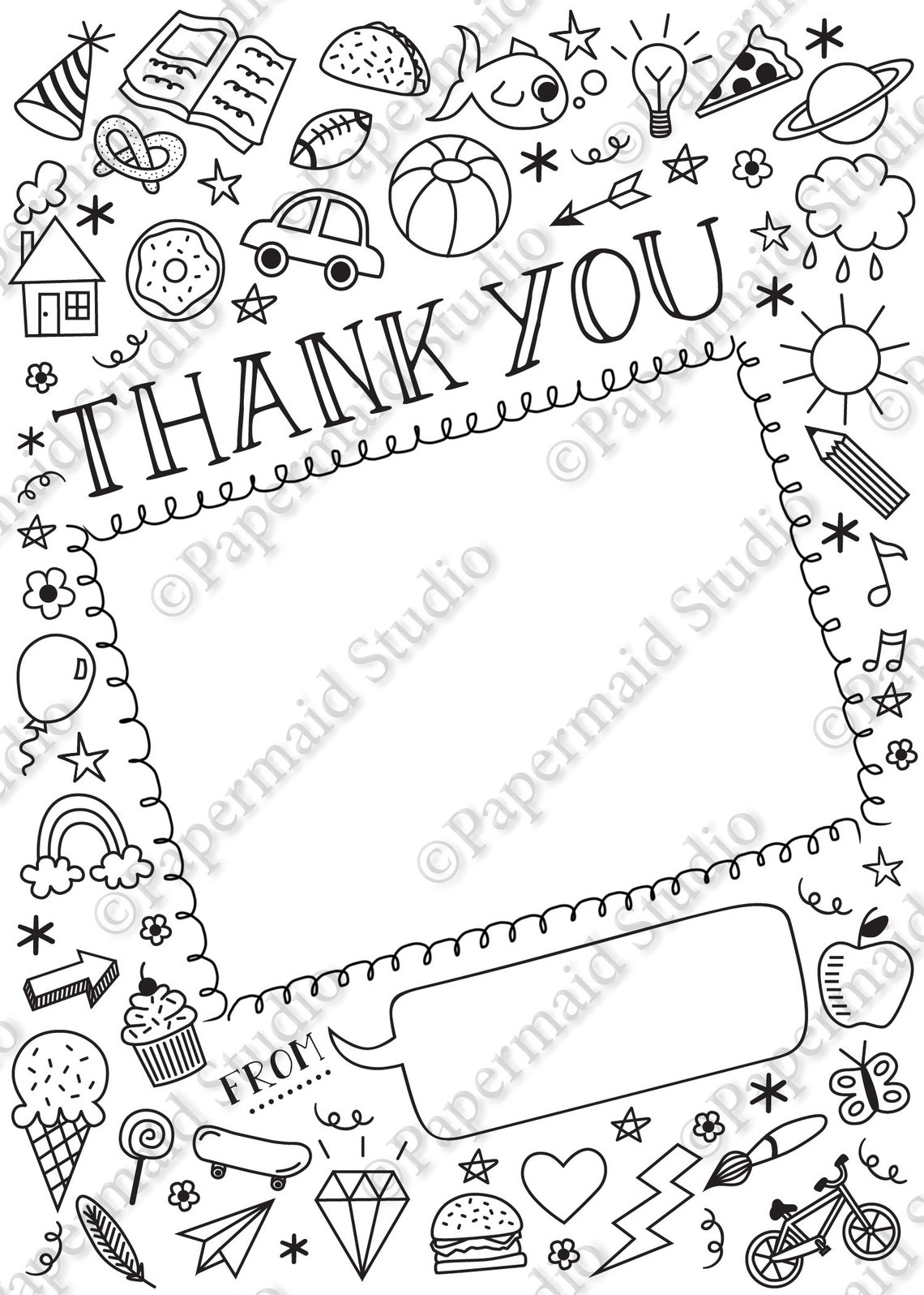 Printable Ink-friendly Black and White Doodle Coloring Page Thank You ...