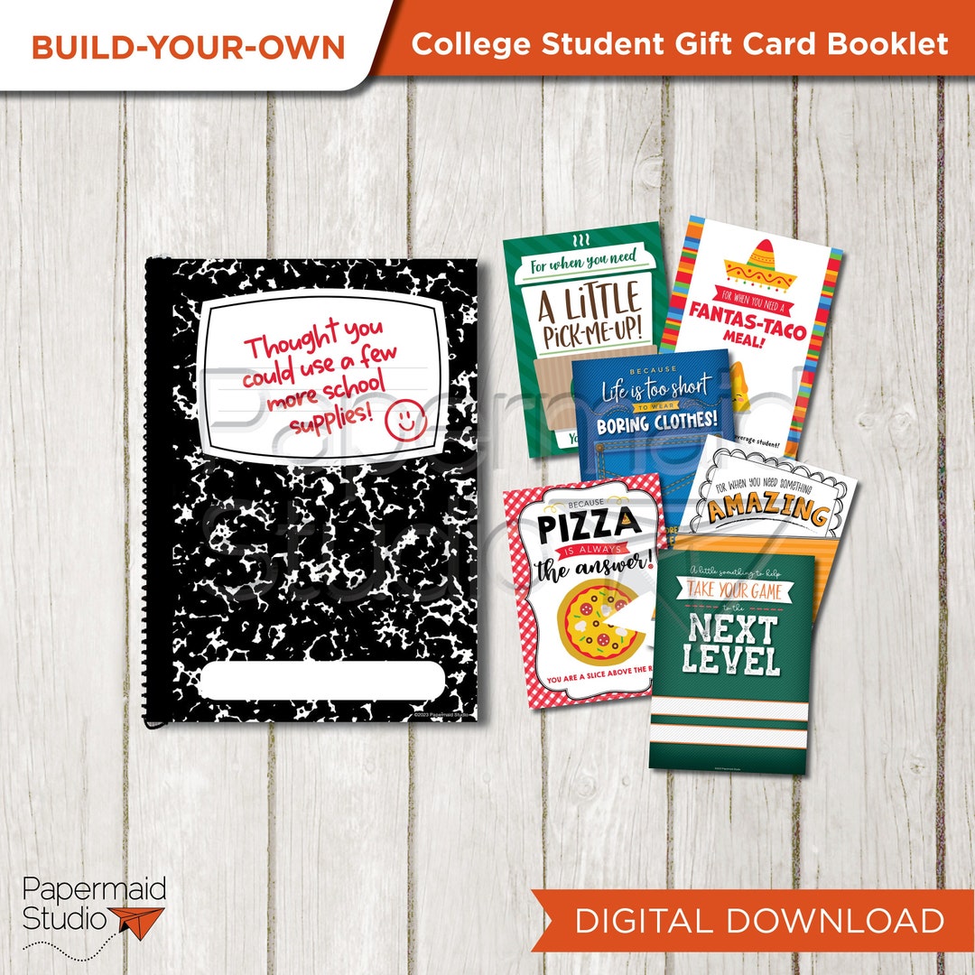 College Student Gift Card Book Printable Bundle - College Survival Kit ...
