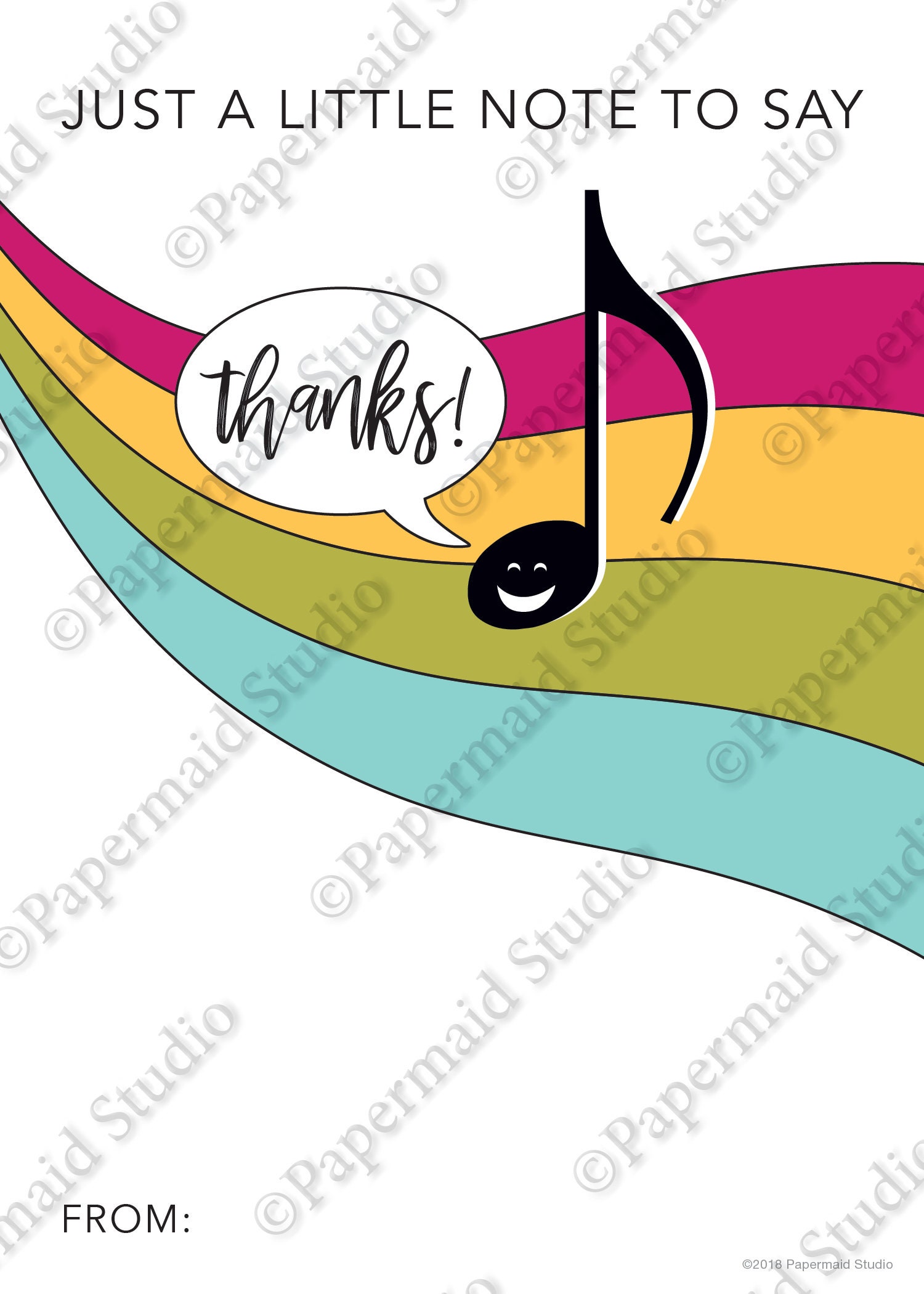 PRINTABLE Music Teacher Thank You Card -- Printable Music Teacher Gift ...