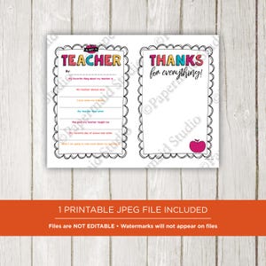 End of Year Teacher Card - All About My Teacher Printable - End of Year ...