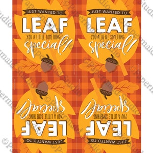 PRINTABLE Fall Leaf Gift Tag - Thanksgiving Thank You Hang Tag - Autumn ...