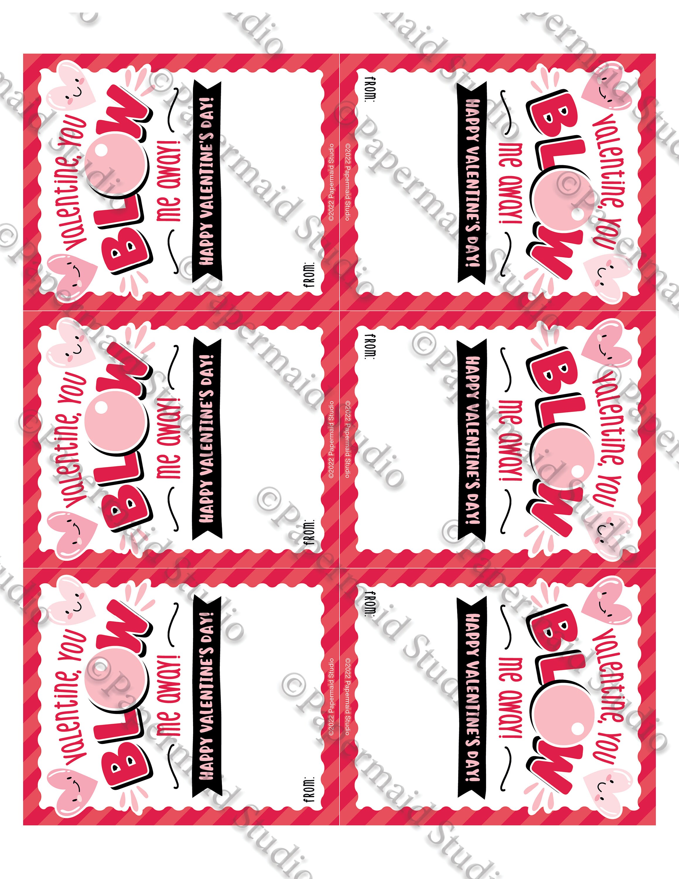 PRINTABLE Valentine's Day Gum Tag - Bubble Gum Valentine You Blow Me ...