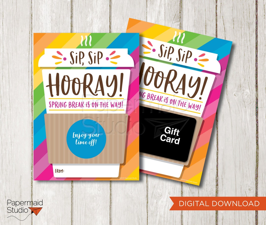 Teacher Spring Break Card - Teacher Coffee Gift Card Holder - Teacher ...