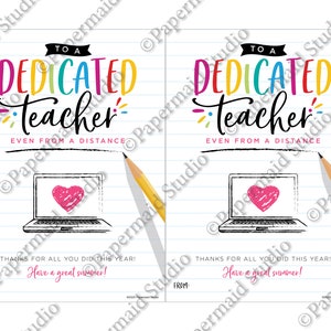 Virtual Teacher Thank You Gift Card Holder Printable - Distance ...