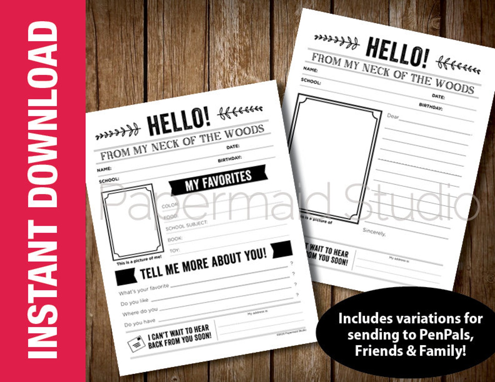 PRINTABLE Pen Pal Letter Template Writing Sheets for Family - Etsy