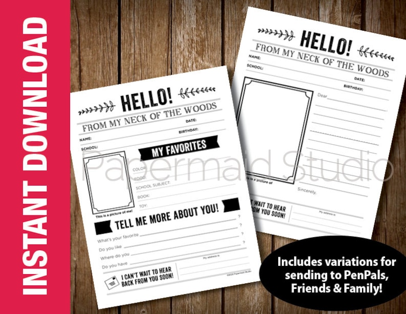 PRINTABLE Pen Pal Letter Template Writing Sheets for Family - Etsy