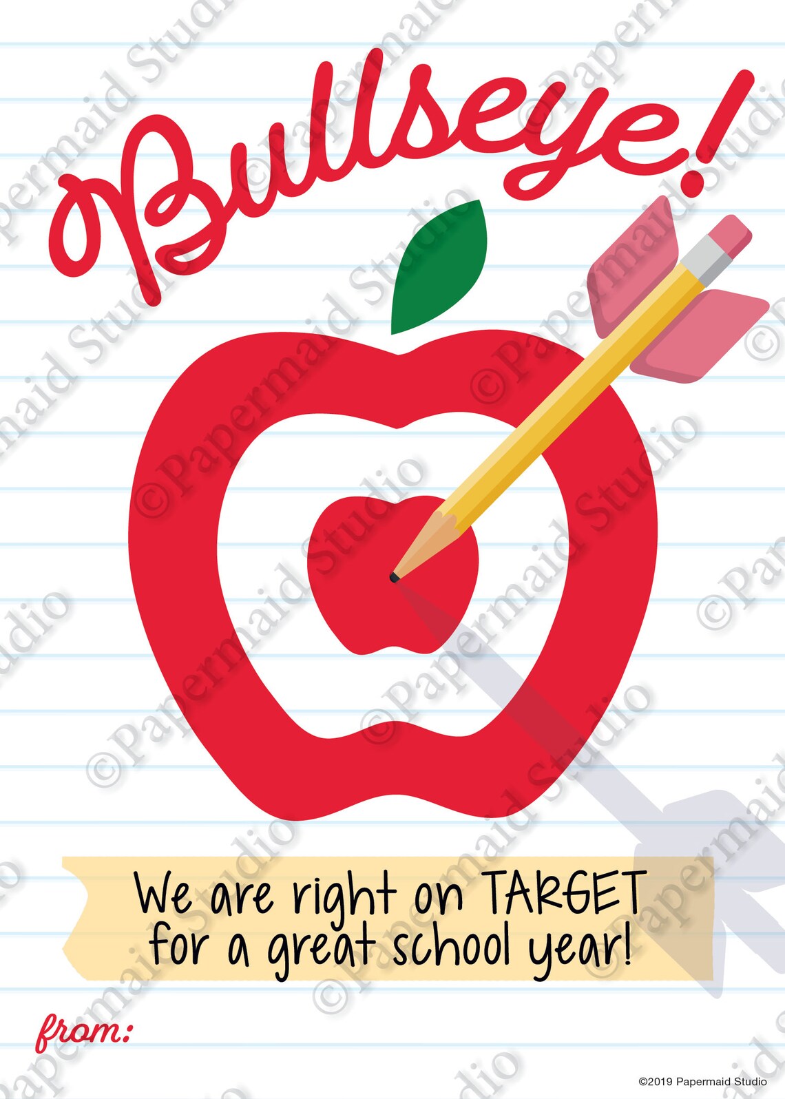 PRINTABLE Back to School Teacher Card Apple Bullseye Target | Etsy