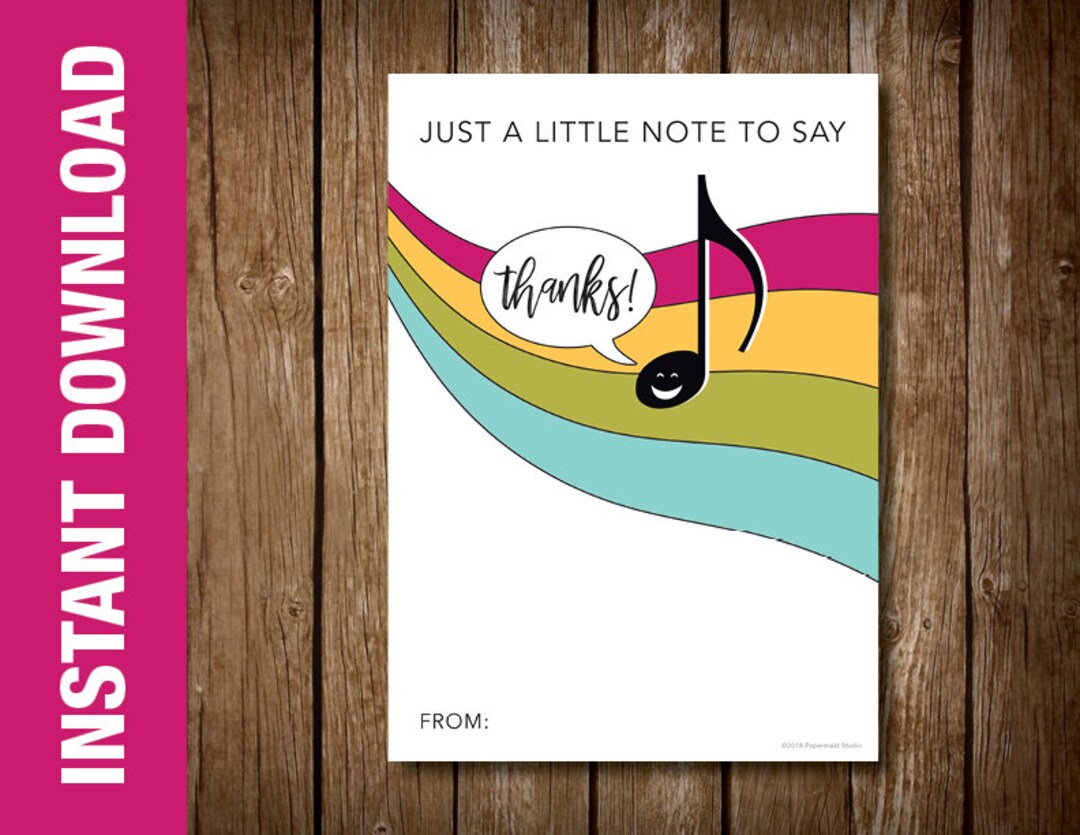 PRINTABLE Music Teacher Thank You Card -- Printable Music Teacher Gift ...