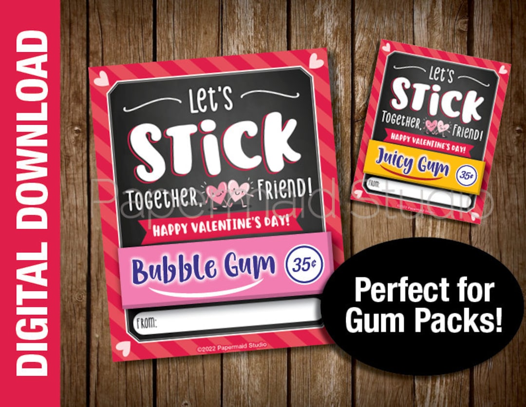 PRINTABLE Valentine's Day Gum Tag - Bubble Gum Valentine Gum Pack Let's ...