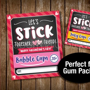 PRINTABLE Valentine's Day Gum Tag - Bubble Gum Valentine Gum Pack Let's ...