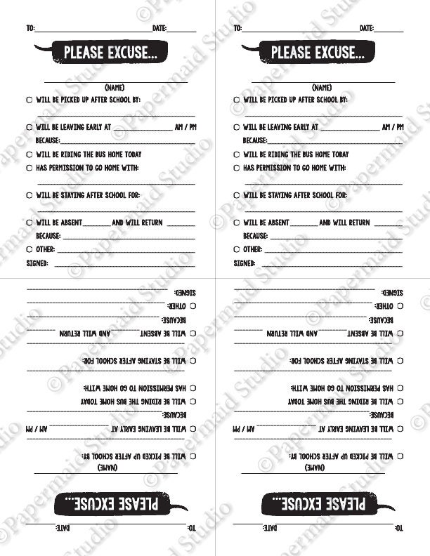 Nota de ausencia escolar imprimible - Nota de excusa para la escuela ...