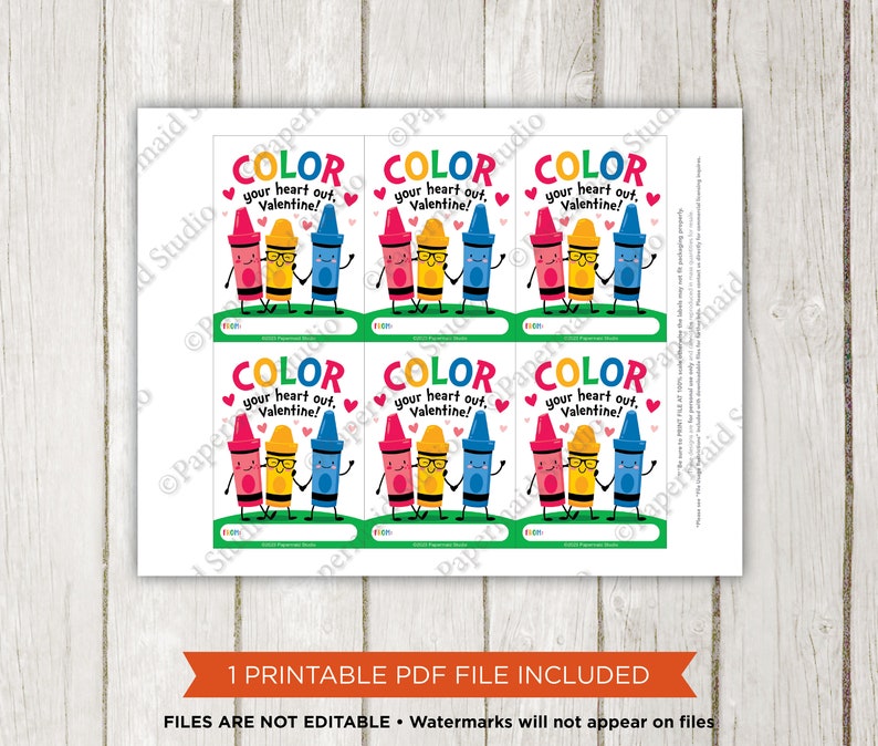 Crayon Valentine Tag Printable Valentine's Day Crayon - Etsy