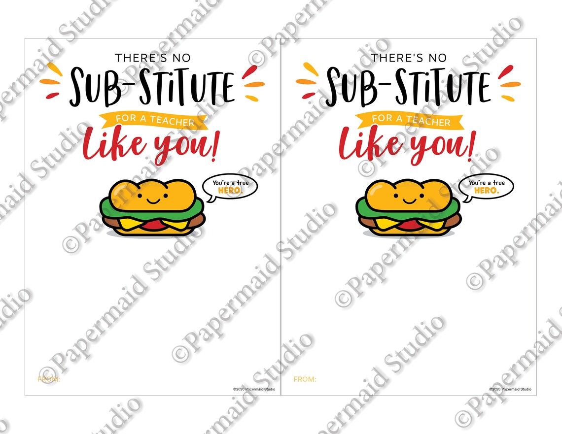 PRINTABLE Teacher Thank You Card Sub Sandwich Gift Card | Etsy