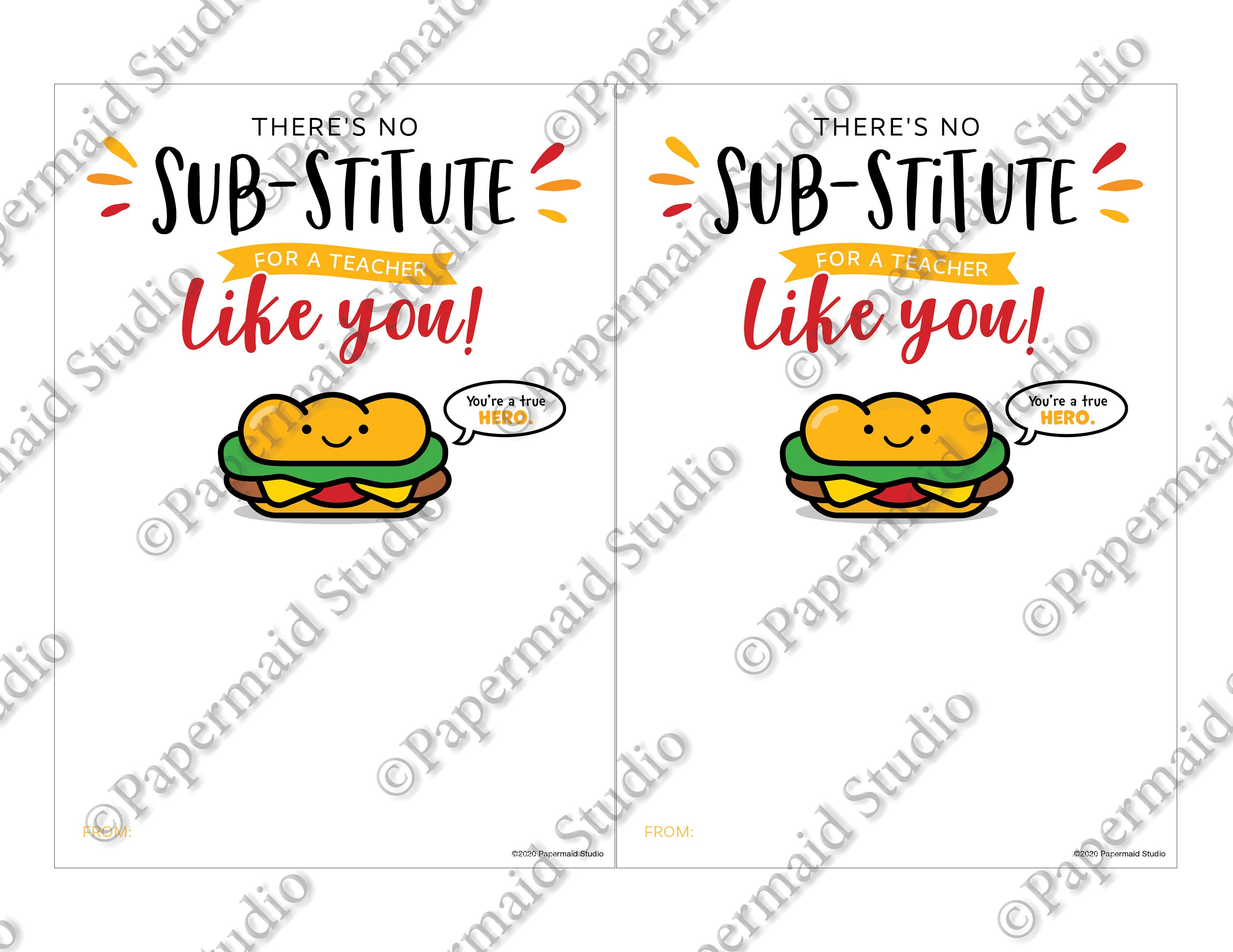 PRINTABLE Teacher Thank You Card Sub Sandwich Gift Card | Etsy