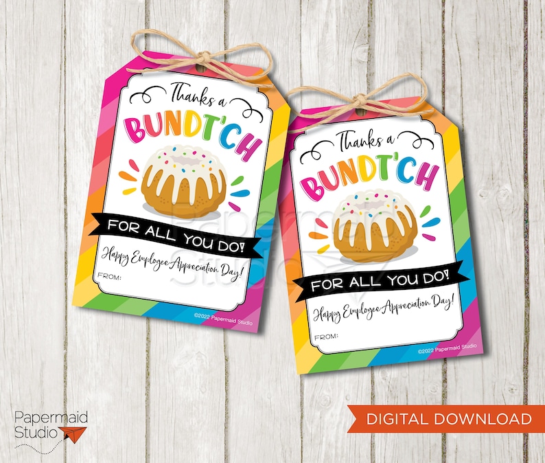 Employee Appreciation Gift Tag - Bundt Cake Tag Printable - Employee ...