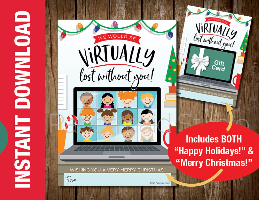 Virtual Teacher Christmas Gift Card Holder Printable - Etsy