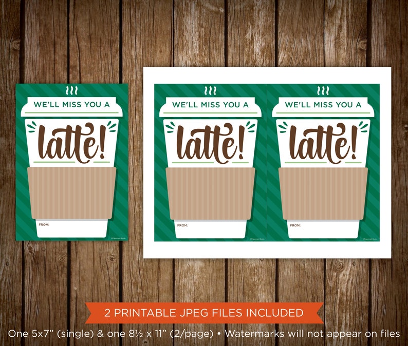 We'll Miss You a Latte Coffee Gift Card Holder Printable - Etsy