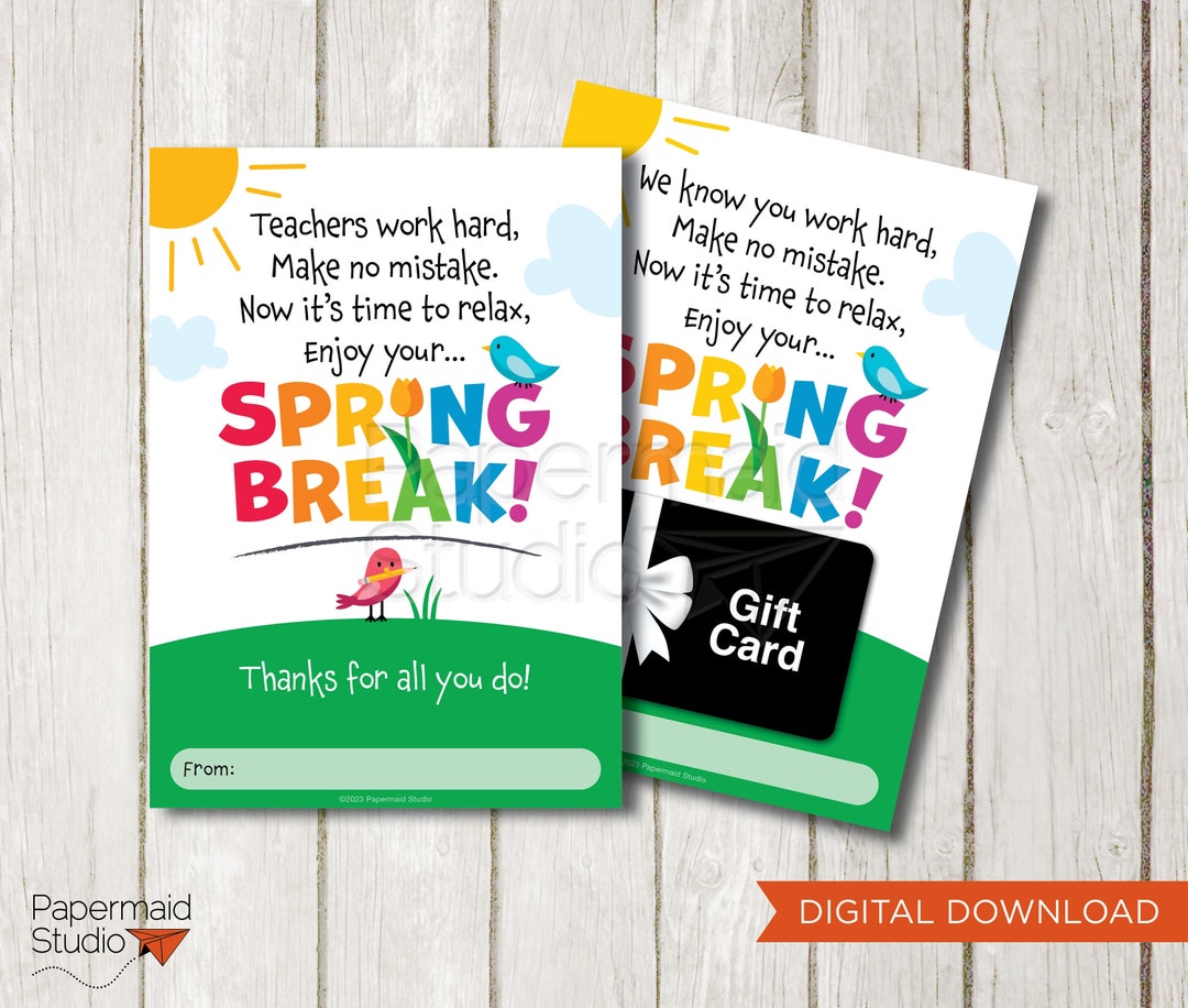Teacher Spring Break Card - Teacher Easter Break Gift Card Holder ...