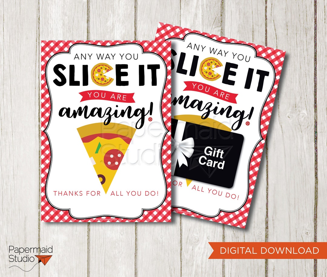 Teacher Thank You Card Printable - Pizza Gift Card Holder - Teacher ...