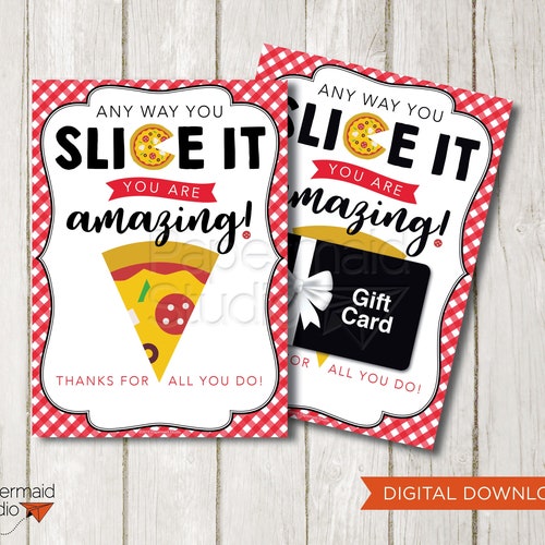 Teacher Thank You Card Printable Pizza Gift Card Holder - Etsy
