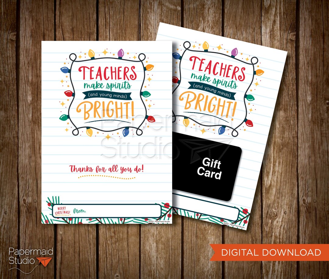 Teacher Christmas Gift Card Holder Printable Virtual Learning Teacher ...