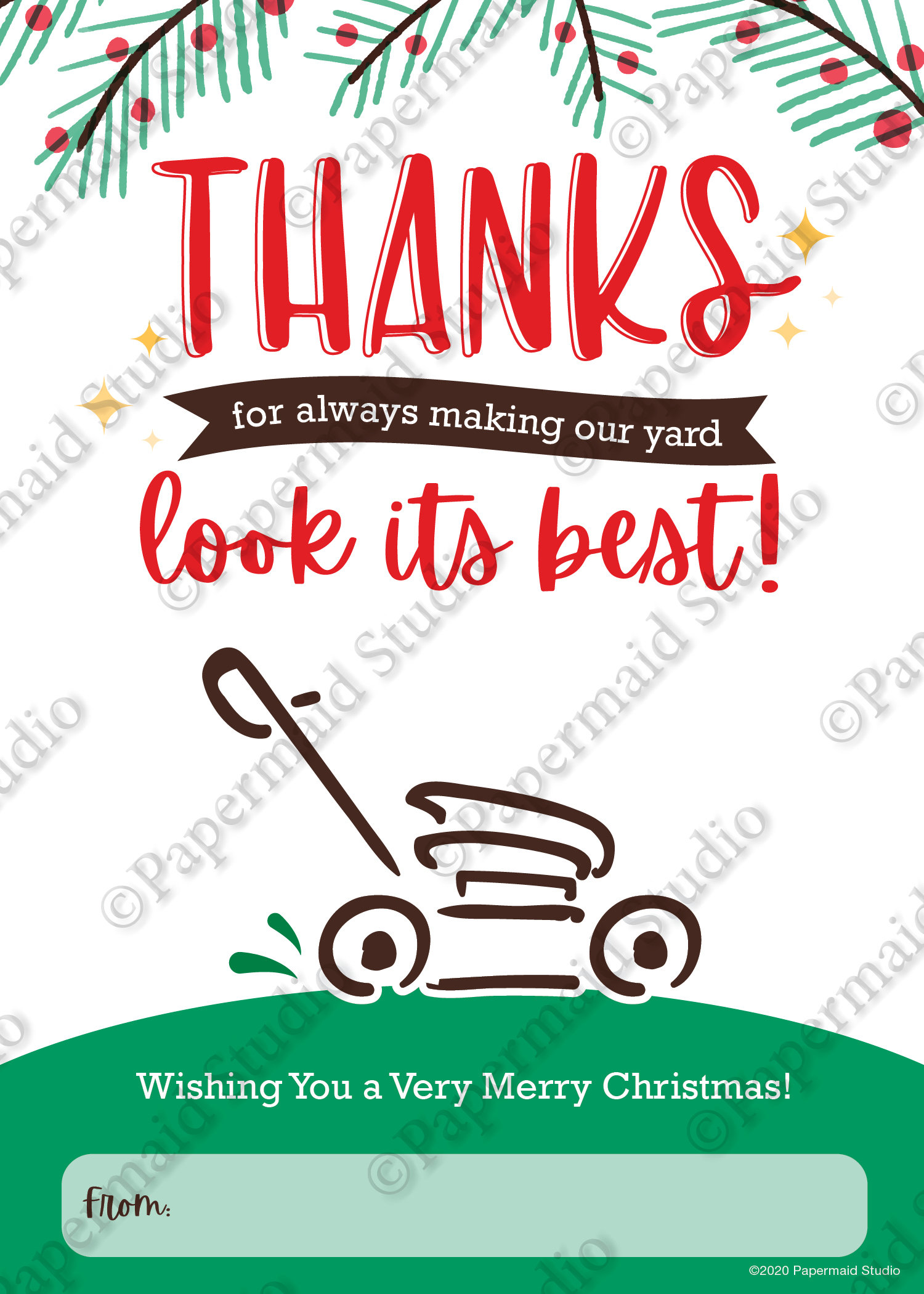PRINTABLE Gardener Christmas Card -lawn Care Person Thank You Card ...