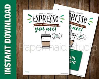 PRINTABLE Teacher Coffee Gift Card Holder Thanks a Latte | Etsy