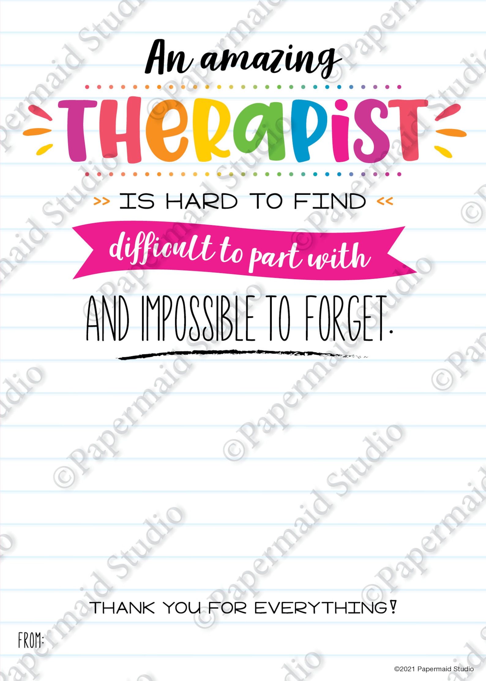 Printable Therapist Thank You Card Teacher Appreciation Week - Etsy