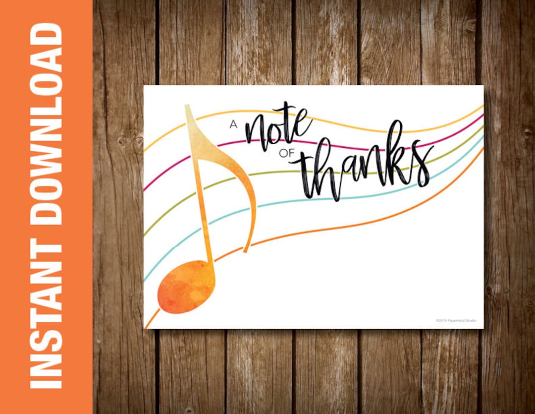 PRINTABLE Music Teacher Thank You Card -- Printable Music Teacher Gift ...