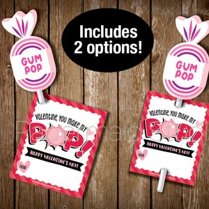 PRINTABLE Valentine's Day Gum Lollipop Tag - Valentine You Blow Me Away ...