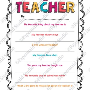 PRINTABLE All About My Teacher Thank You Card - End of Year Teacher ...