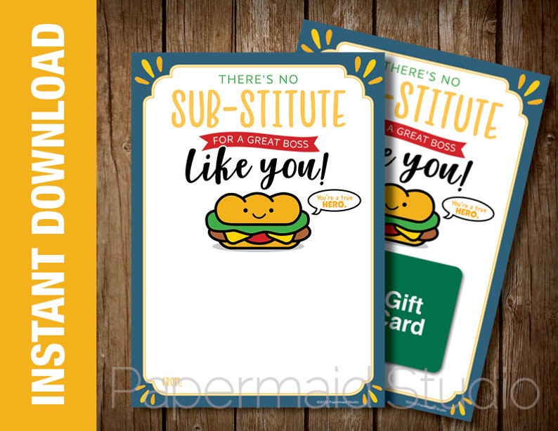 PRINTABLE Boss's Day Sub Sandwich Gift Card Holder - Boss Thank You ...