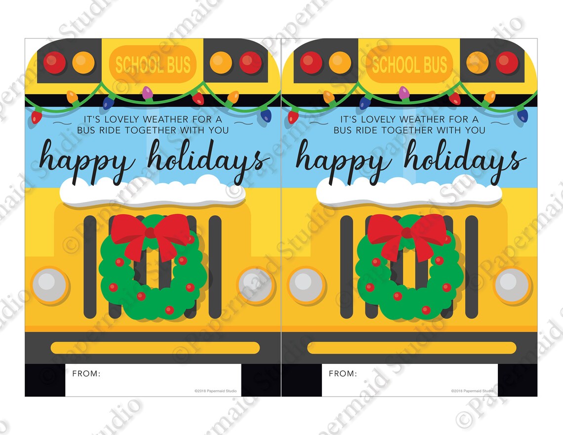 PRINTABLE Bus Driver Christmas Card Thank You -- Printable Bus Driver ...