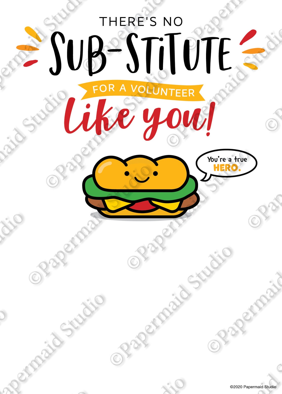 Volunteer Thank You Card Printable - Sub Sandwich Gift Card Holder ...