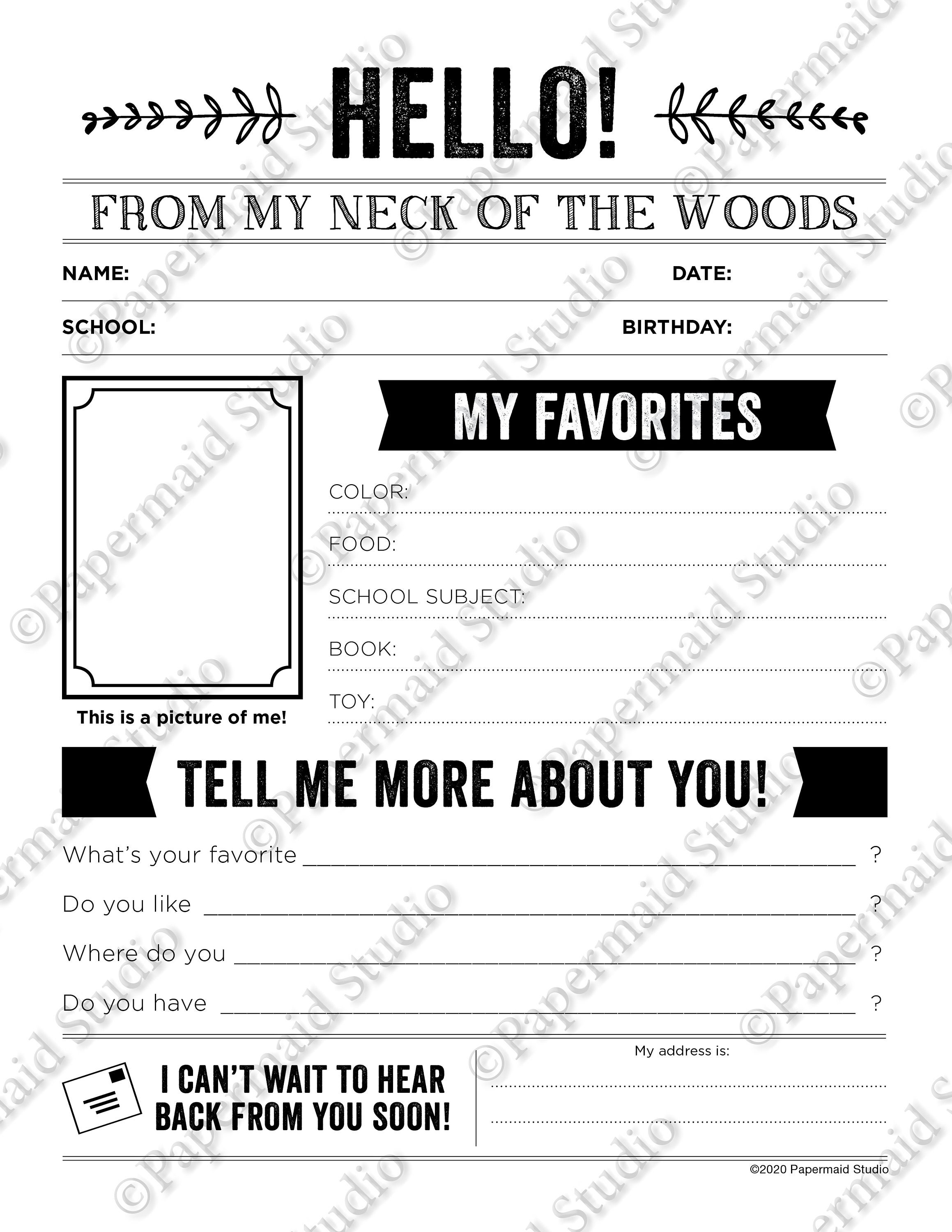 PRINTABLE Pen Pal Letter Template Writing Sheets for Family - Etsy