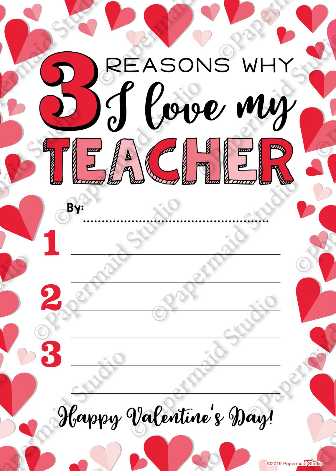 PRINTABLE Teacher Valentine's Day Card Fill in the | Etsy