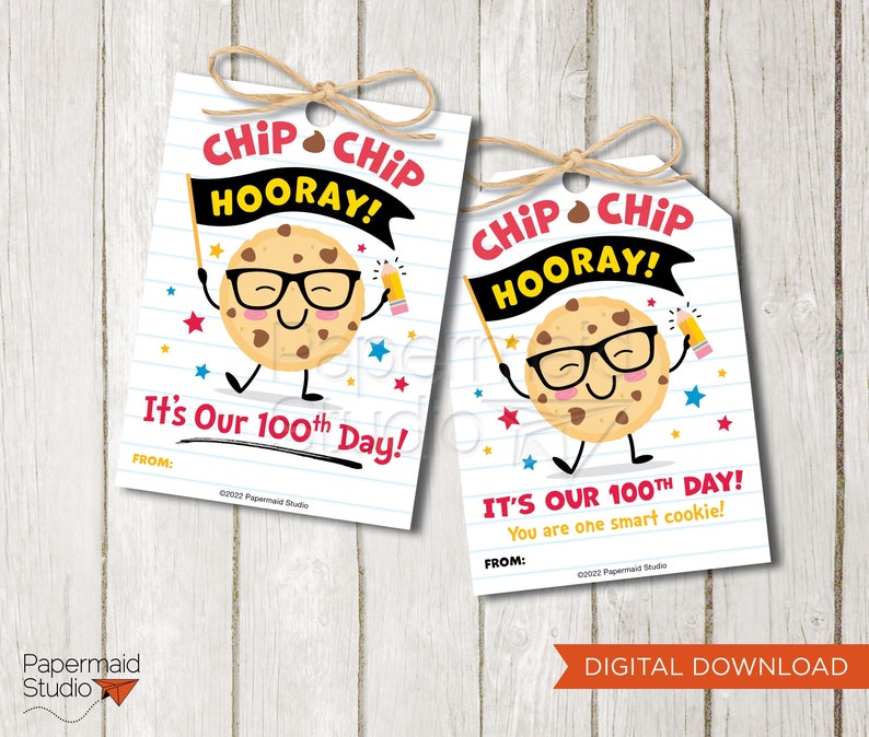 100th Day of School Cookie Tags Printable Happy 100 Days of - Etsy