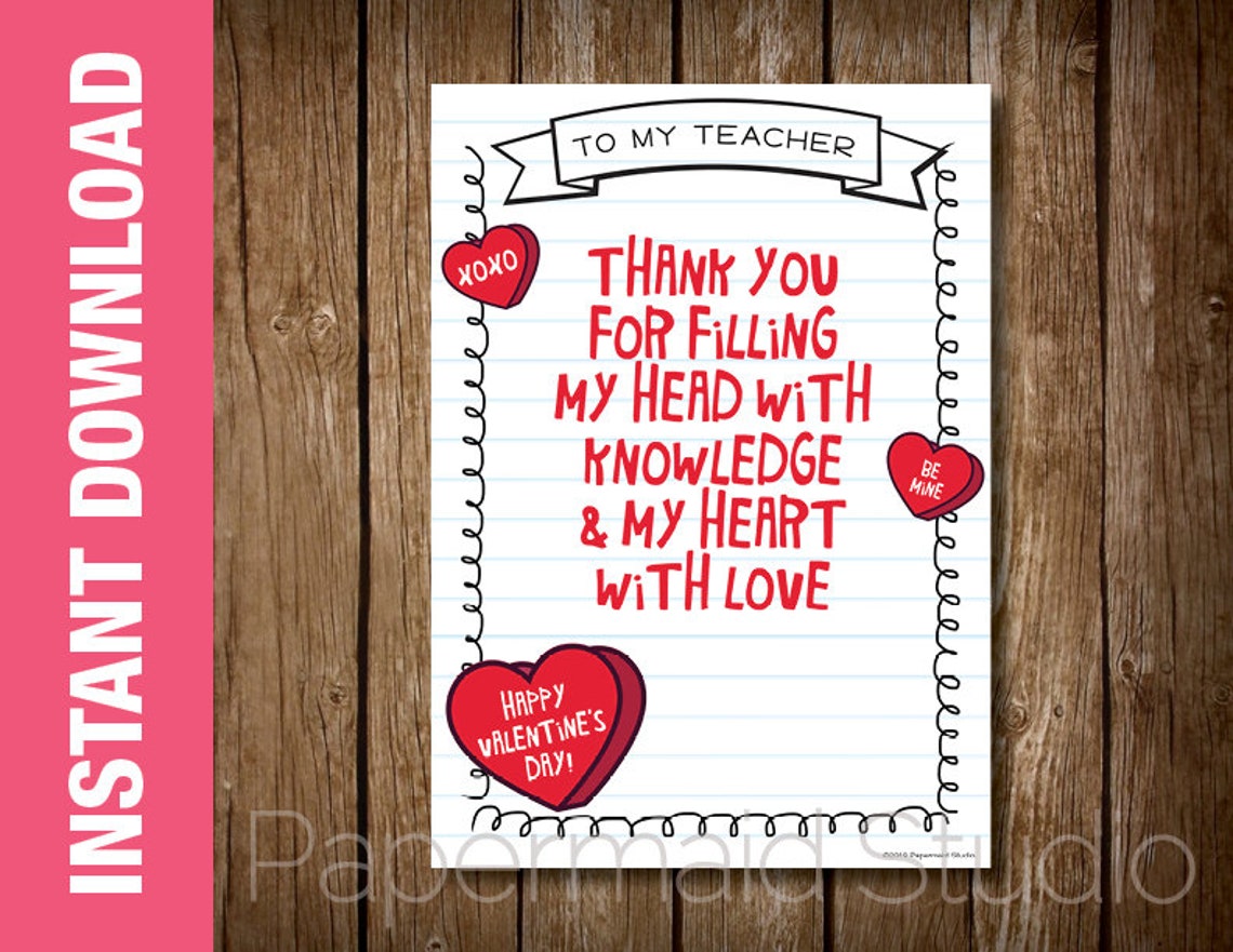 PRINTABLE Teacher Valentine Card Valentine's Day Card - Etsy