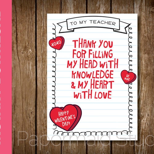 PRINTABLE Teacher Valentine's Day Card valentine Card for - Etsy