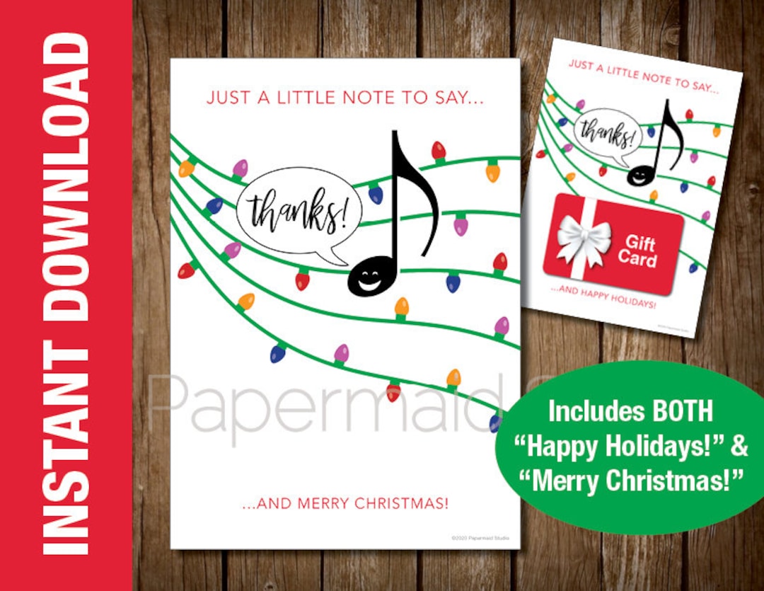 PRINTABLE Music Teacher Christmas Card - Band Teacher Gift Card Holder ...