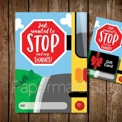 Thank You Bus Driver Gift Card Printable Teacher Gift Card - Etsy