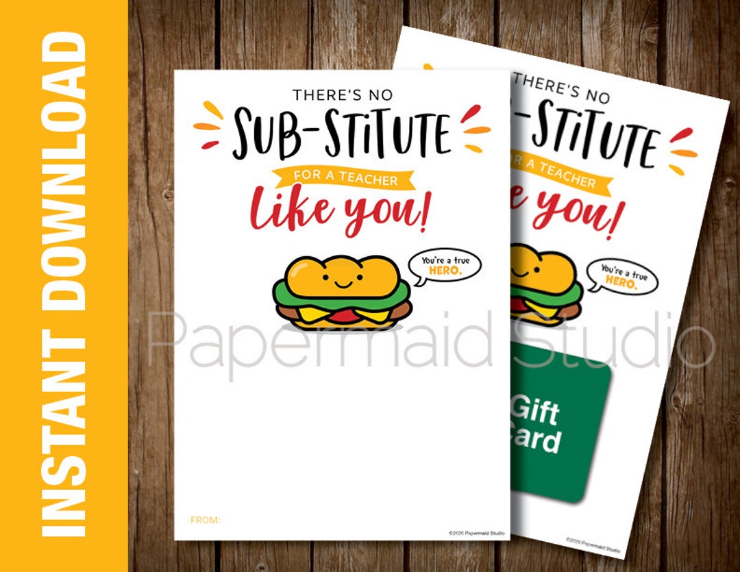 PRINTABLE Teacher Thank You Card - Sub Sandwich Gift Card Holder for ...