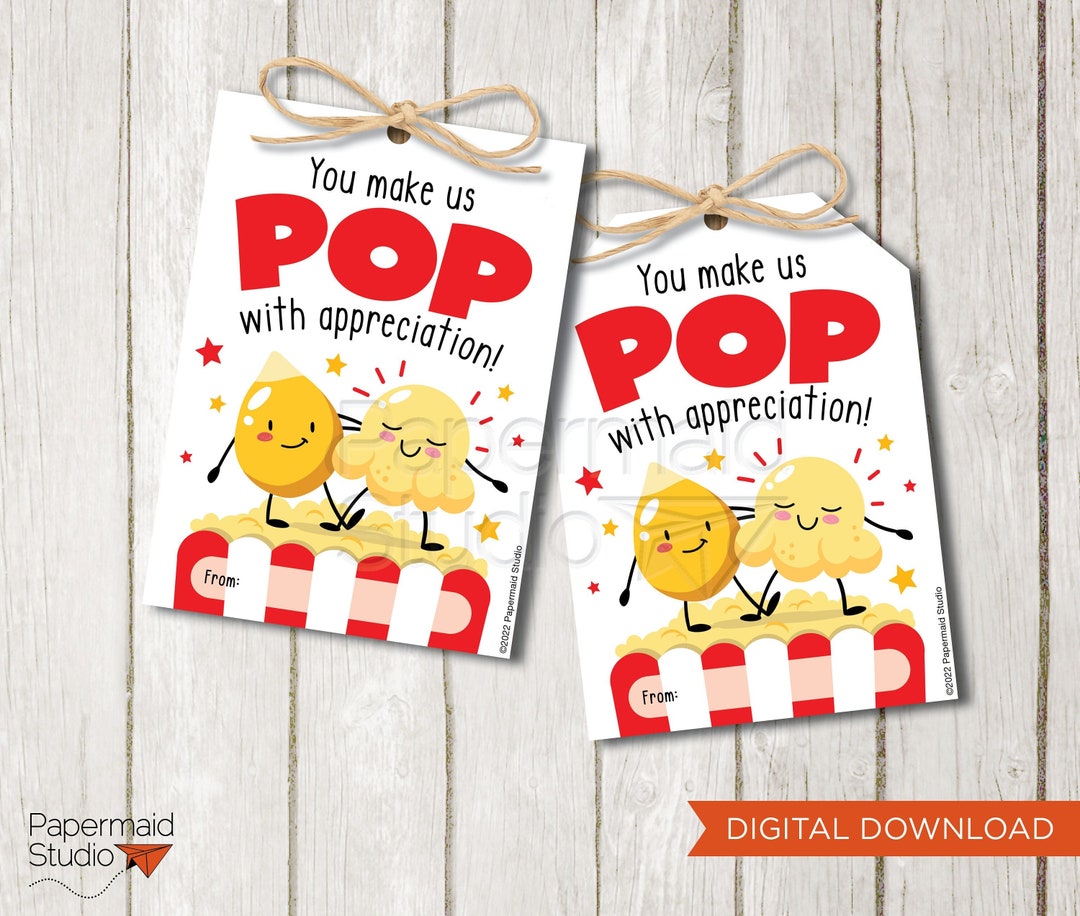 Teacher Appreciation Gift - Popcorn Teacher Appreciation Tag - Teacher ...