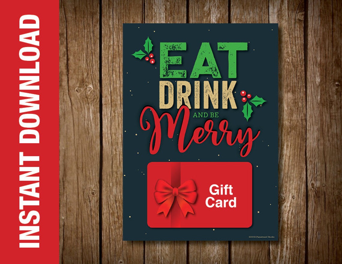 PRINTABLE Food and Drink Christmas Card -- Restaurant Holiday Card ...