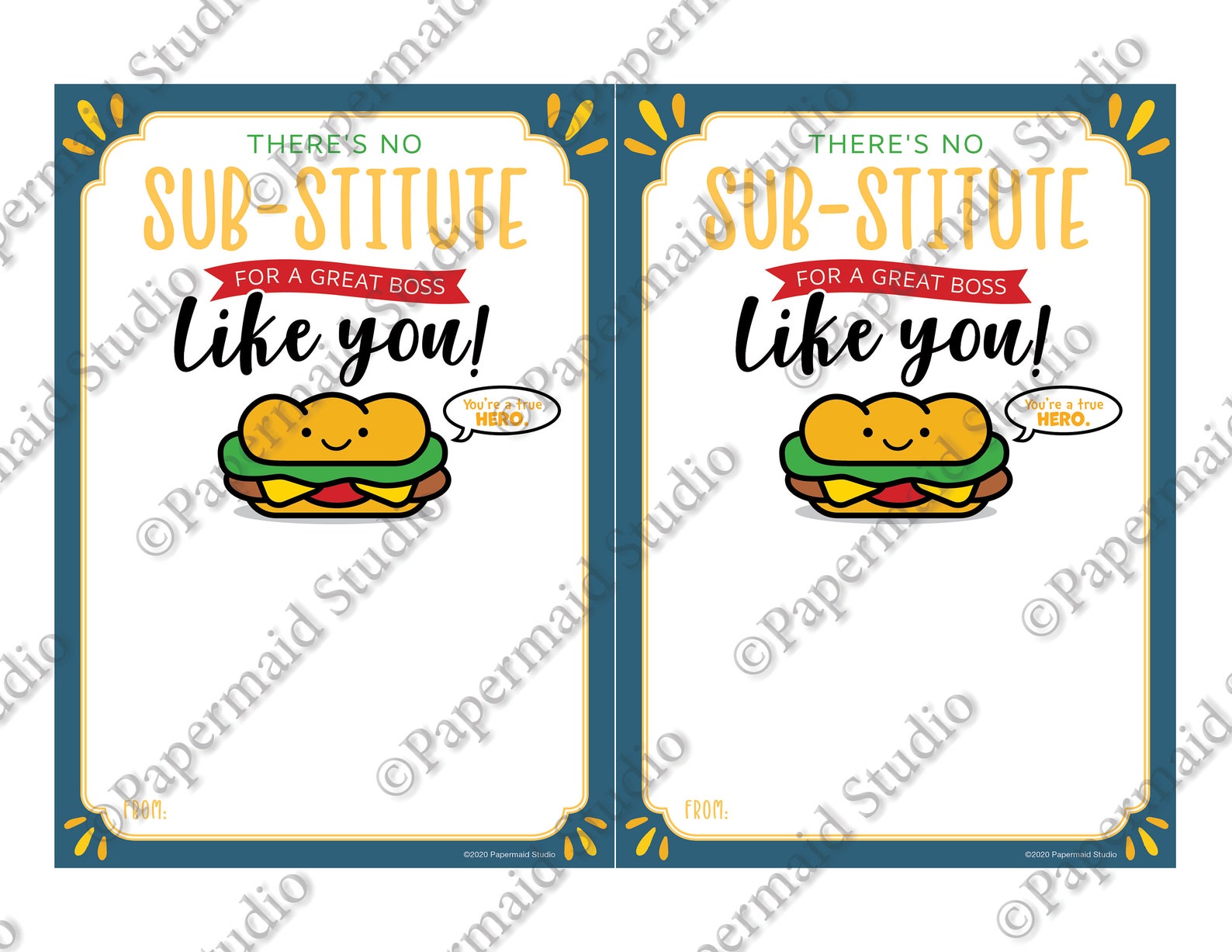 PRINTABLE Boss's Day Sub Sandwich Gift Card Holder - Boss Thank You ...