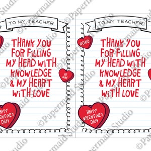 PRINTABLE Teacher Valentine Card -- Valentine's Day Card for Teacher ...