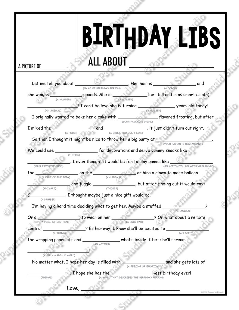 PRINTABLE Fill in the Blank Birthday Gift Funny Birthday - Etsy